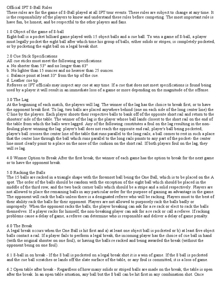 Official IPT 8 Bilijar | PDF | Sports | Ball Games