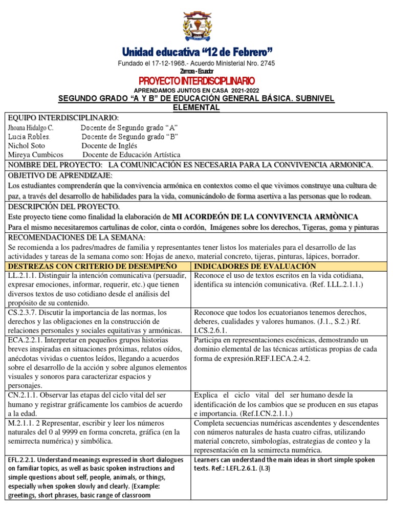 Planificacion Semanal 2do Grado Semana 2 Proyecto 2. | PDF | Cognición ...