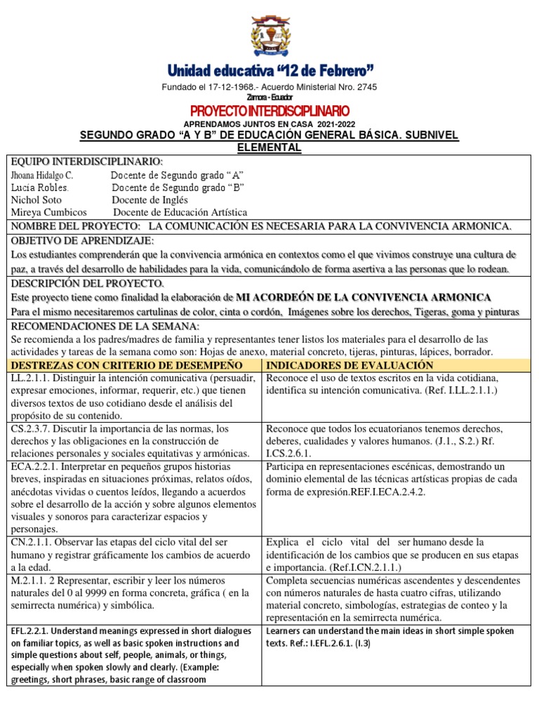 Planificacion Semanal 2do Grado Semana 3 Proyecto 2. | PDF | Cognición
