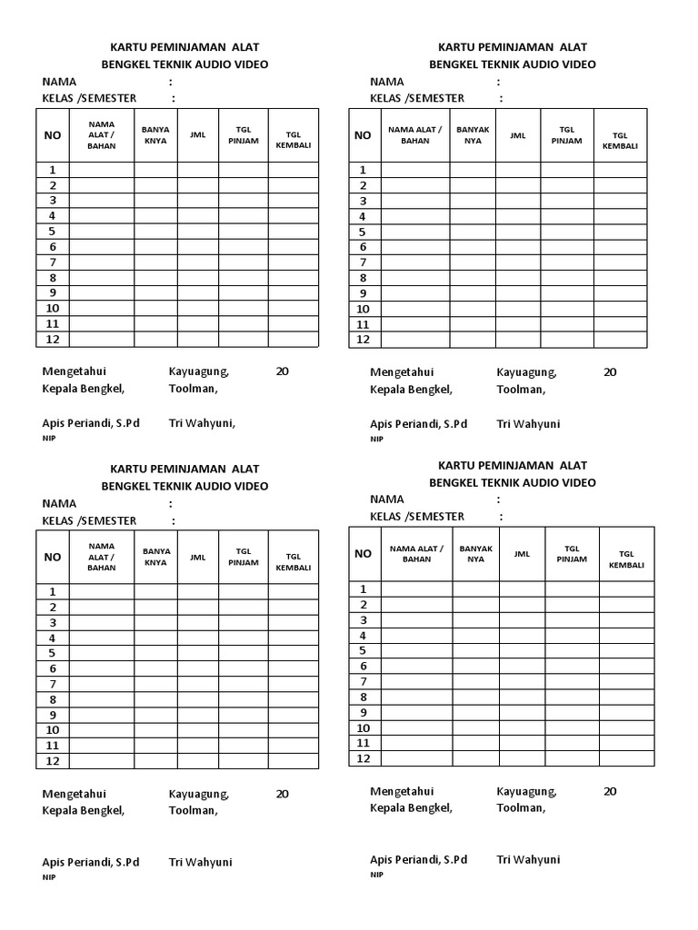 Kartu Peminjaman Alat | PDF