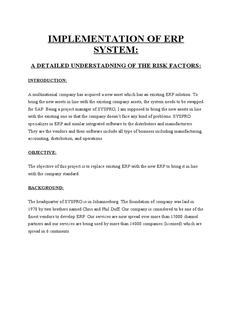 Implementation of Erp System | PDF | Enterprise Resource Planning | Risk