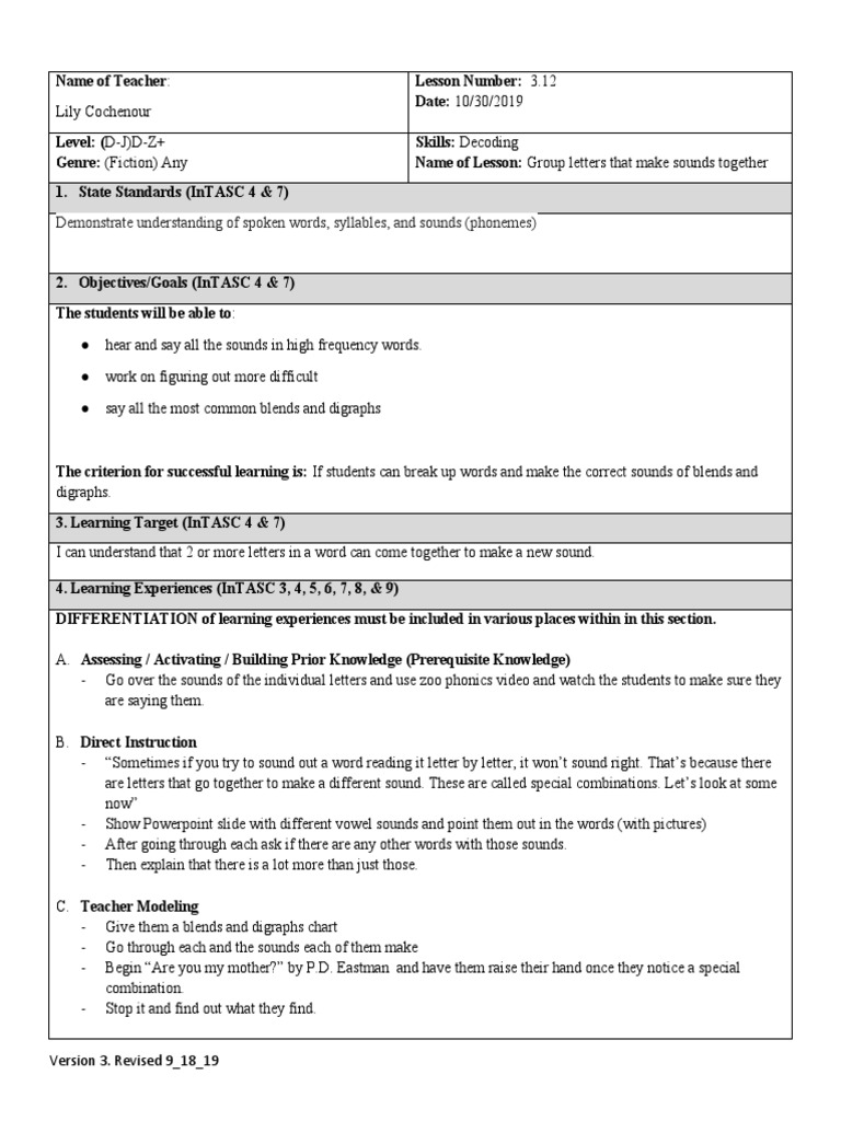 Demonstrate Understanding of Spoken Words, Syllables, and Sounds ...