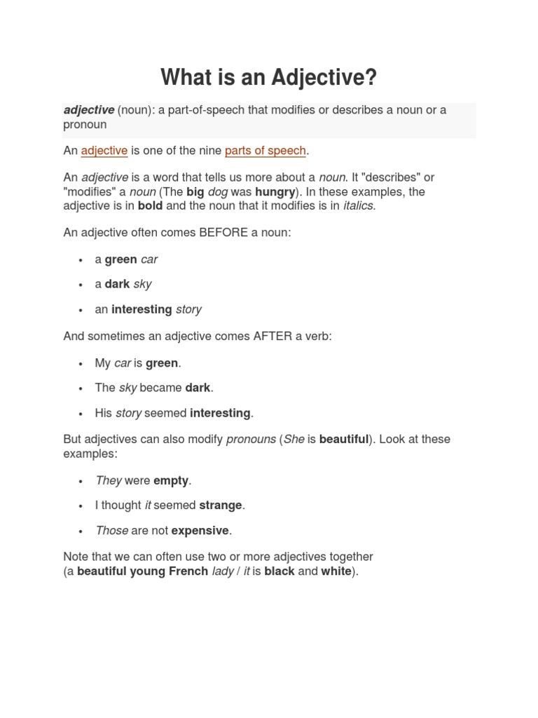 What Is An Adjective | PDF