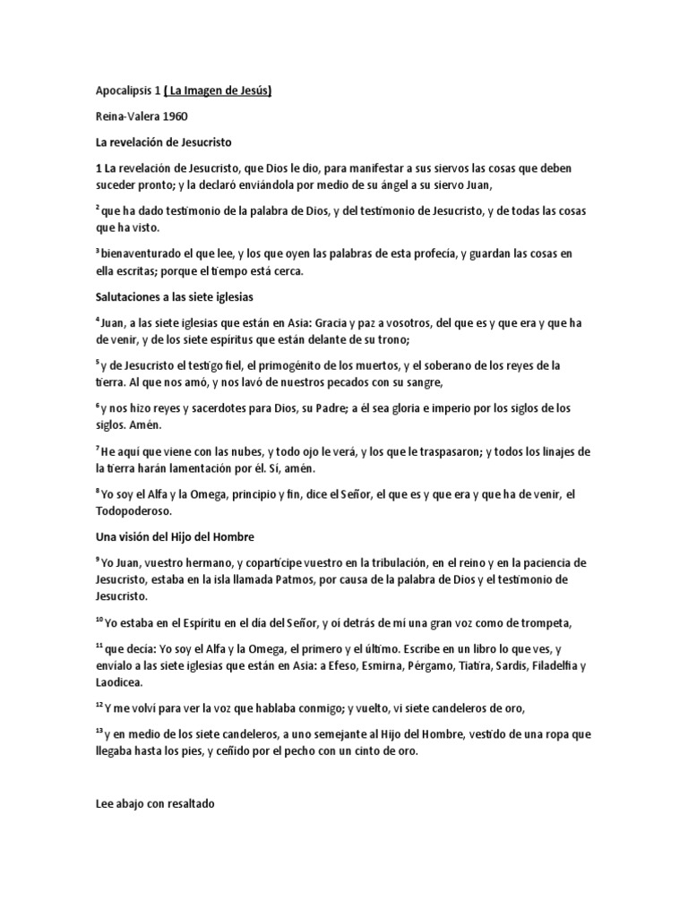 Apocalipsis 1 | PDF | Jesús | Libro de revelación