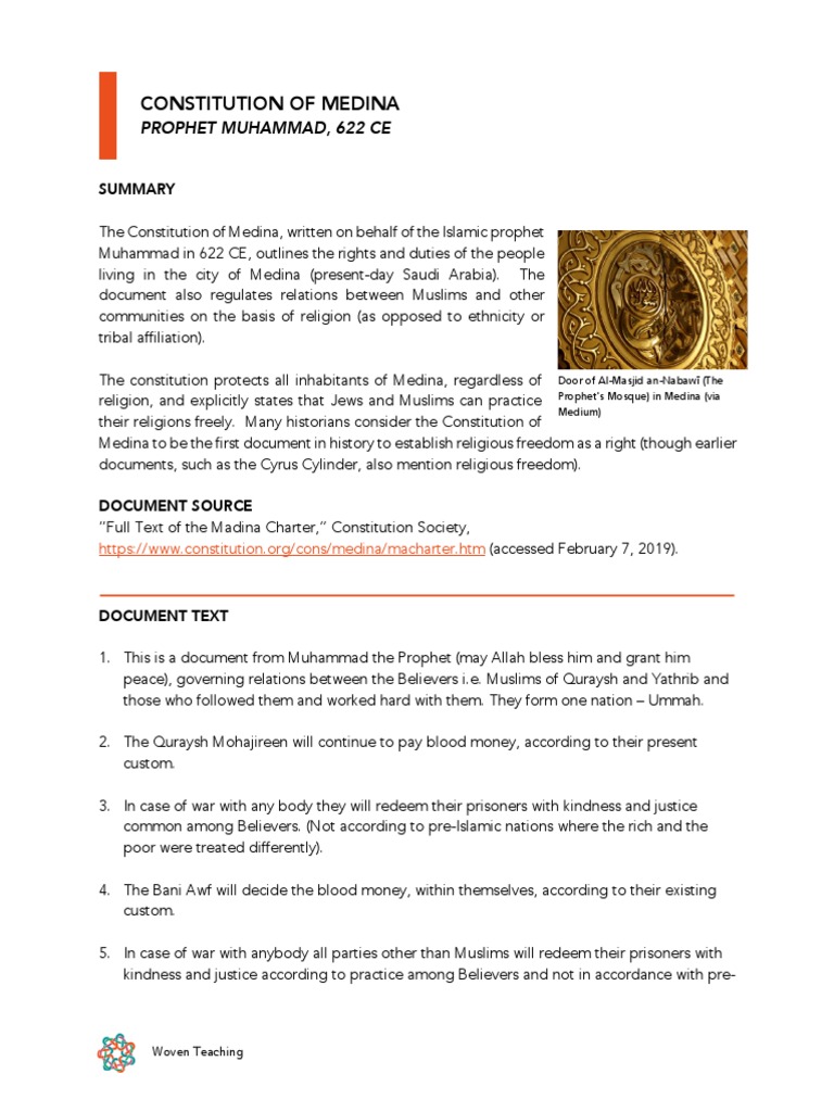 Constitution of Medina: Prophet Muhammad, 622 Ce | PDF | Medina | Muhammad