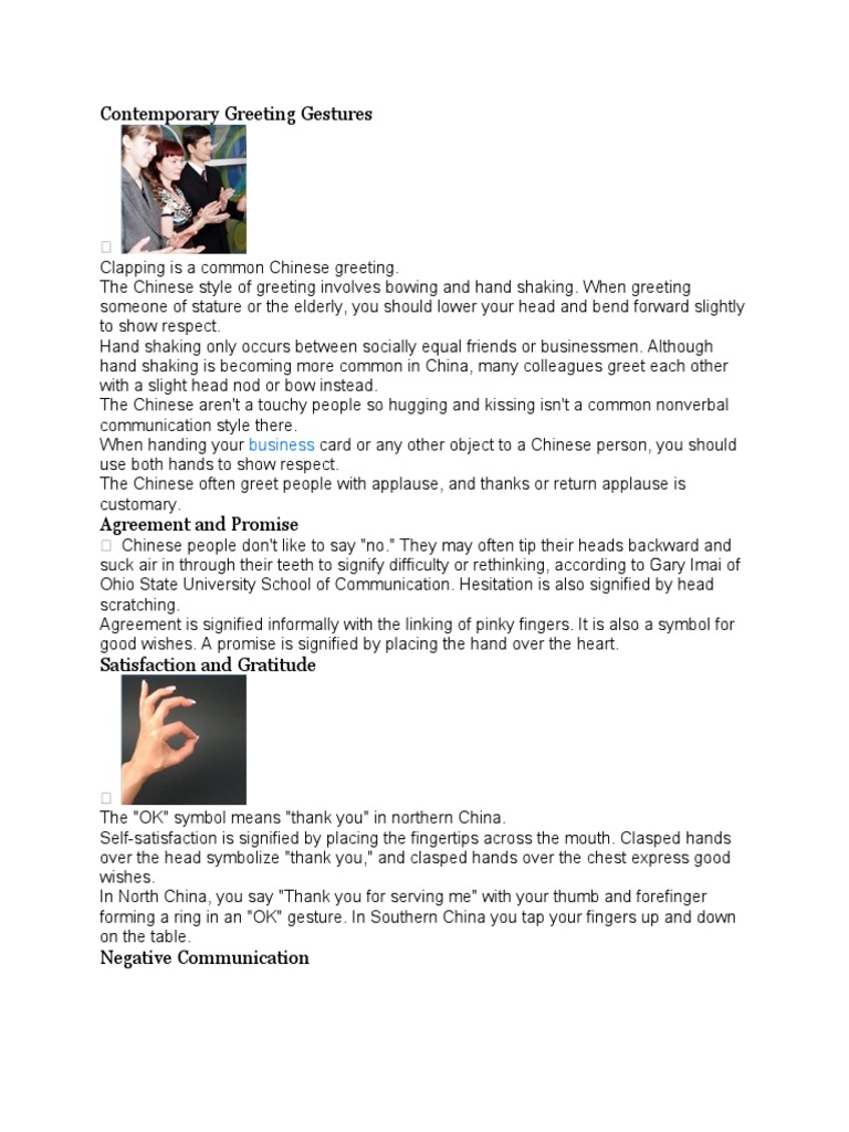 Chinese Nonverbal Greeting Customs | PDF | Nonverbal Communication | Sushi