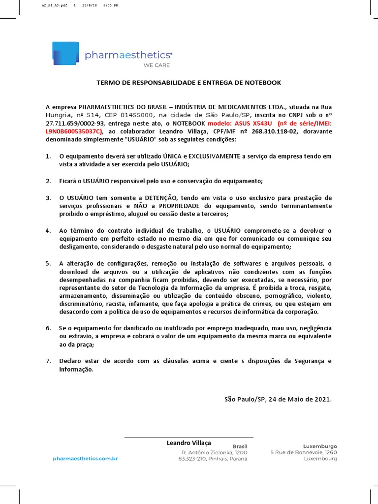 Termo De Responsabilidade Para Vistomodelo De Termo De Responsabilidade