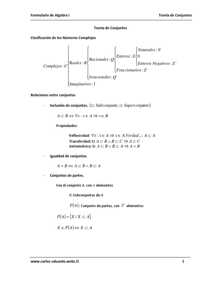 Formulario de Teoría de Conjuntos | PDF | Subconjunto | Conjunto ...