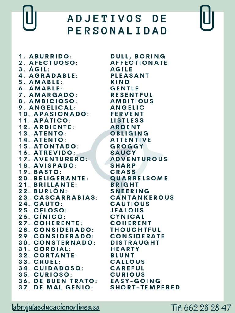 Lista de Adjetivos de Personalidad | PDF