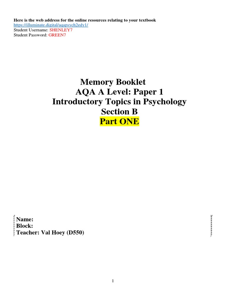 Memory Booklet Part ONE | PDF | Memory | Long Term Memory