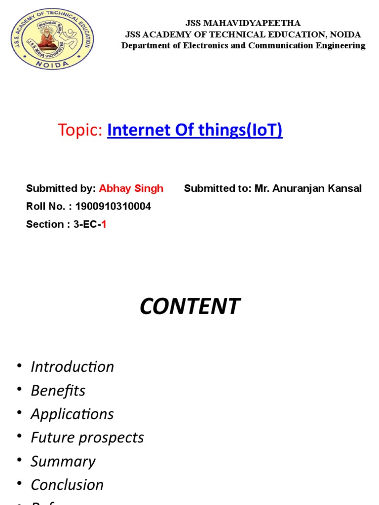 IoT - Intership - Presentation | PDF | Internet Of Things | Embedded System