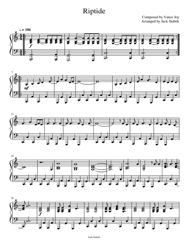 Riptide Piano Sheet Music | PDF | Songs | Singles (Music)