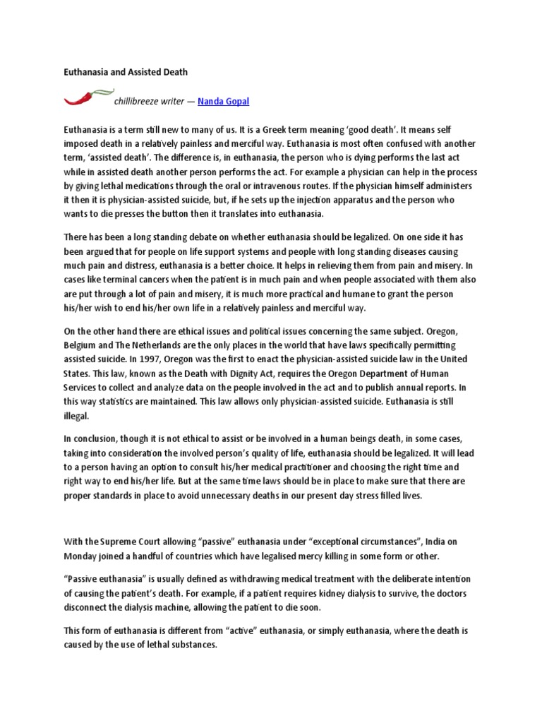 Euthanasia and Assisted Death Explained | PDF | Causes Of Death ...