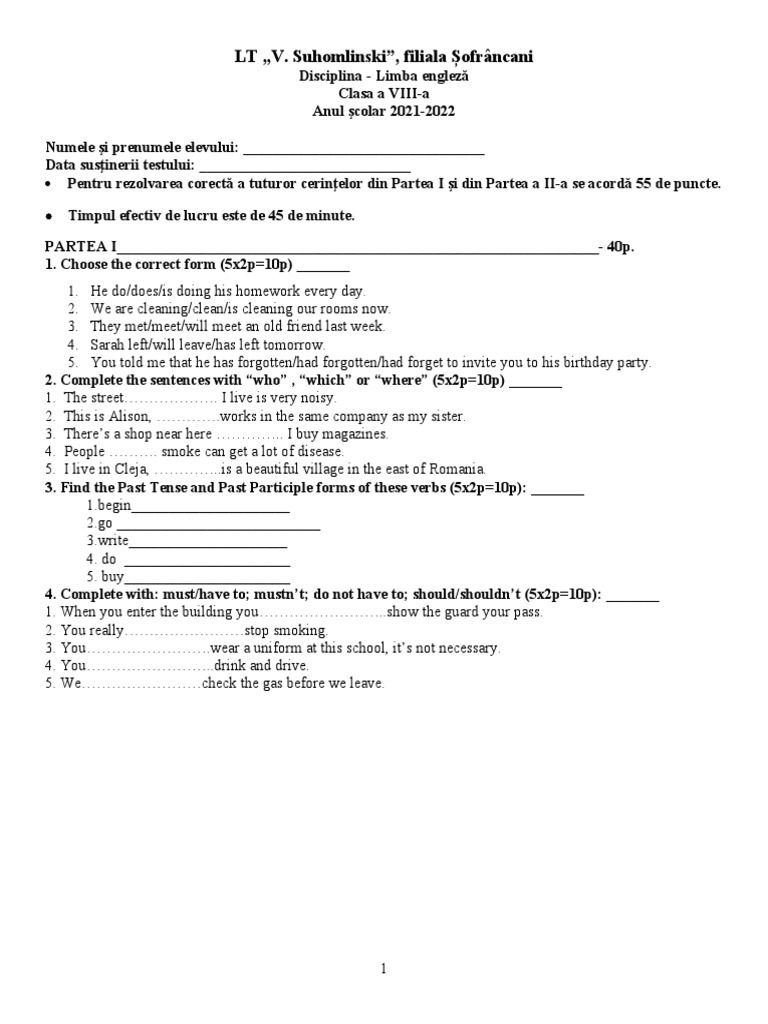 Test Initial Engleza A 8a Cu Matrice Si Barem | PDF | Cognitive Science ... Test Initial Engleza A 8a Cu Matrice Si Barem | PDF | Cognitive Science ...