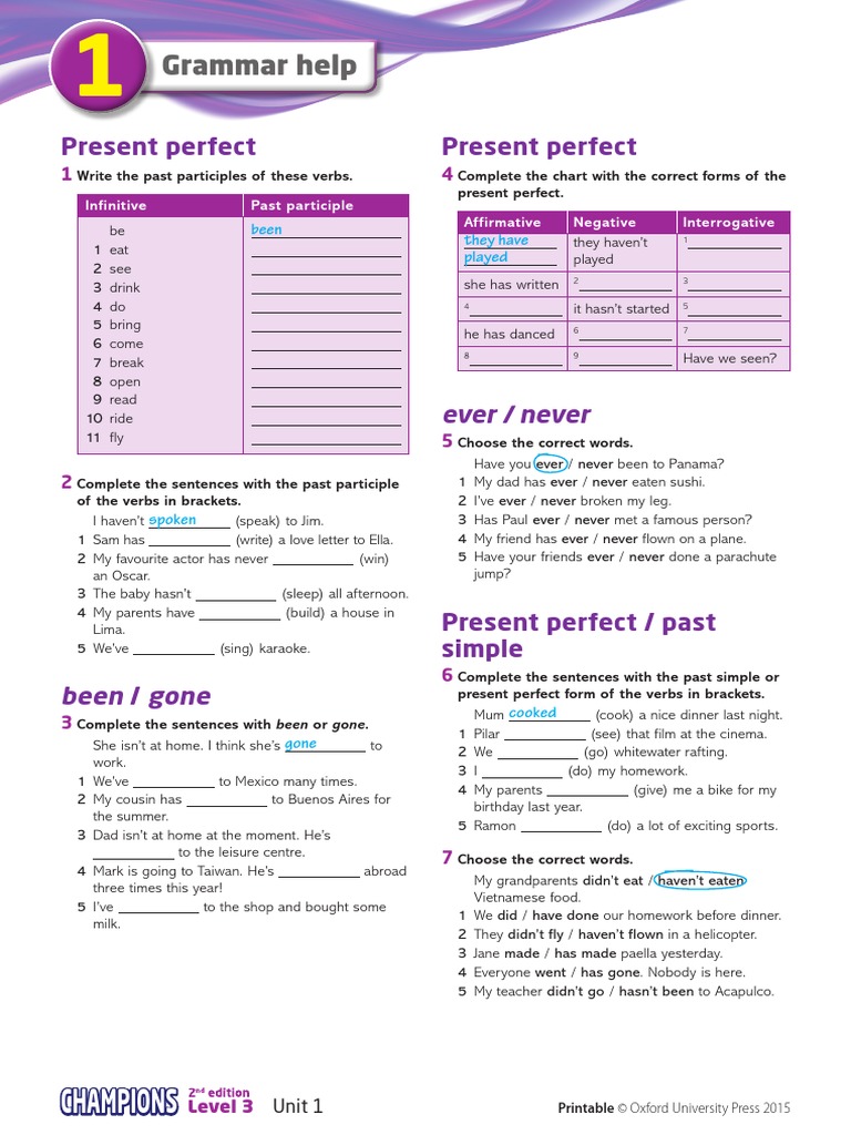 Champions Level 3 Grammar Help | PDF | Verb