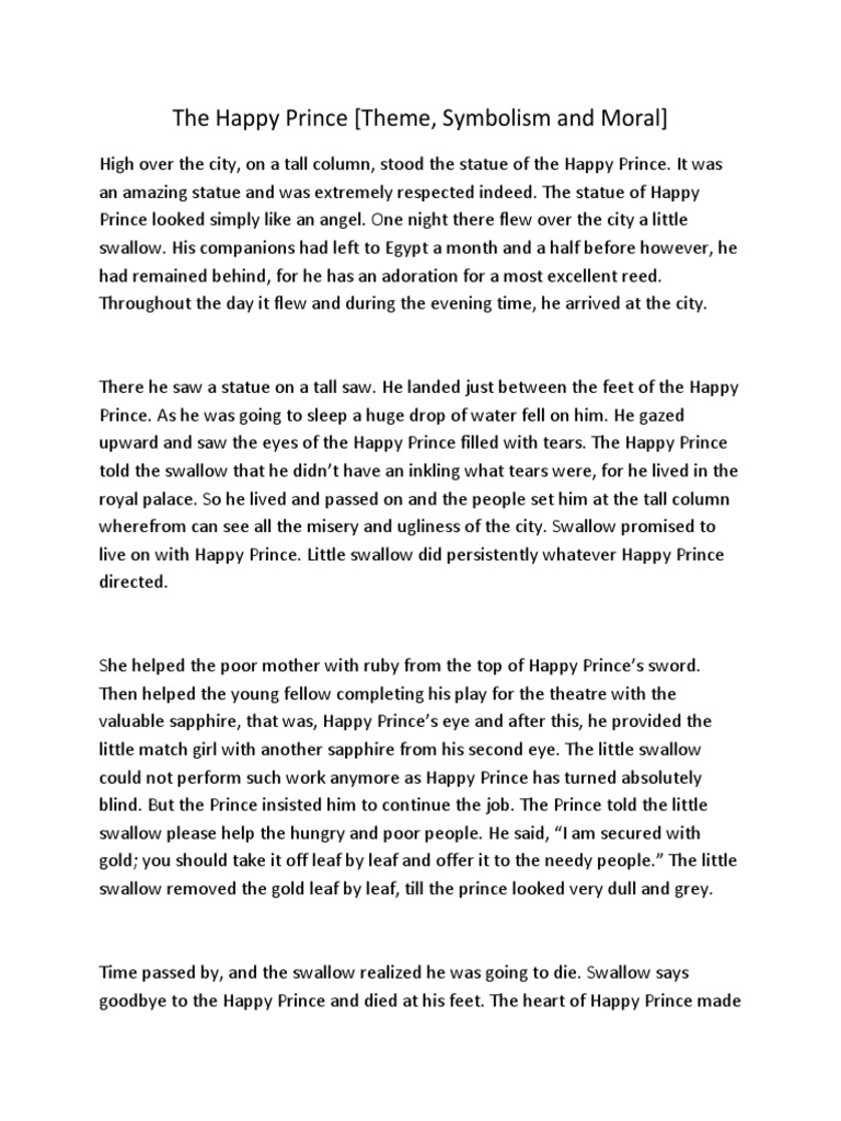 The Happy Prince (Theme, Symbolism and Moral) | PDF | The Happy Prince ...
