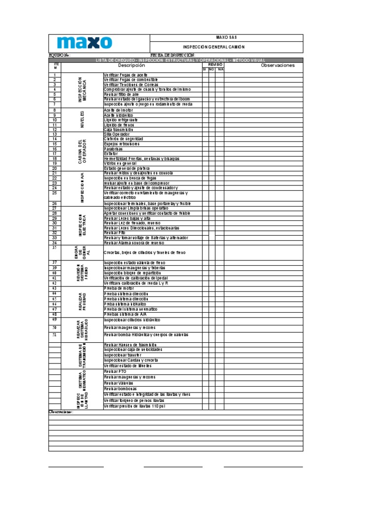 Formato de Inspección General para Camiónes | PDF | Camión | Vehículos