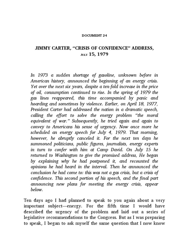 Jimmy Carter, "Crisis of Confidence" Address, 15, 1979: Document 24 ...