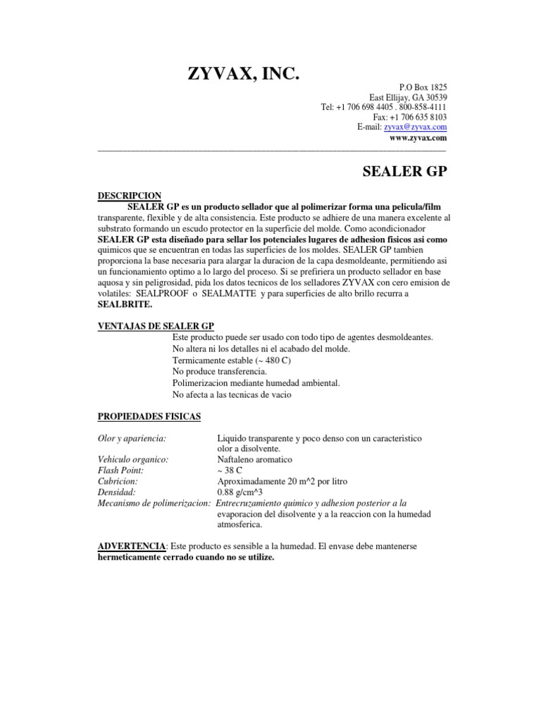 SEALER GP Zyvax | PDF | Química | Materiales