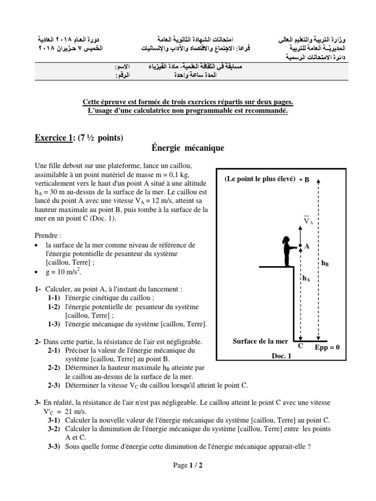Exercice sur l'énergie mécanique | PDF | Noyau atomique | Mars
