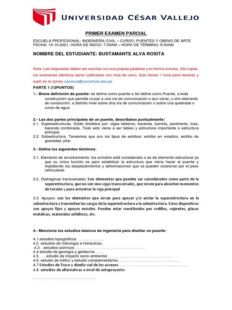 Primer Examen Parcial - Puentes y Obras de Arte 2021-II | PDF | Puente ...