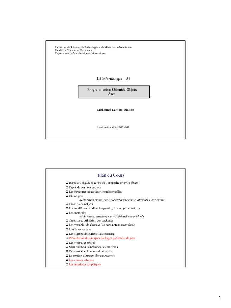 POO Info S4 | PDF | Classe (informatique) | Java (Langage de programmation)