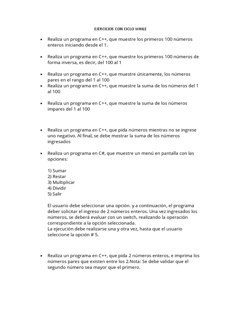 Ejercicios Con Ciclo While | PDF
