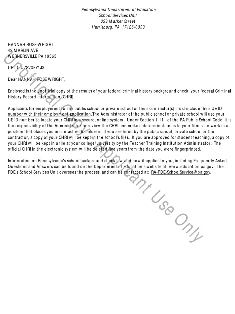 Pennsylvania Criminal History Check Results | PDF | Background Check ...