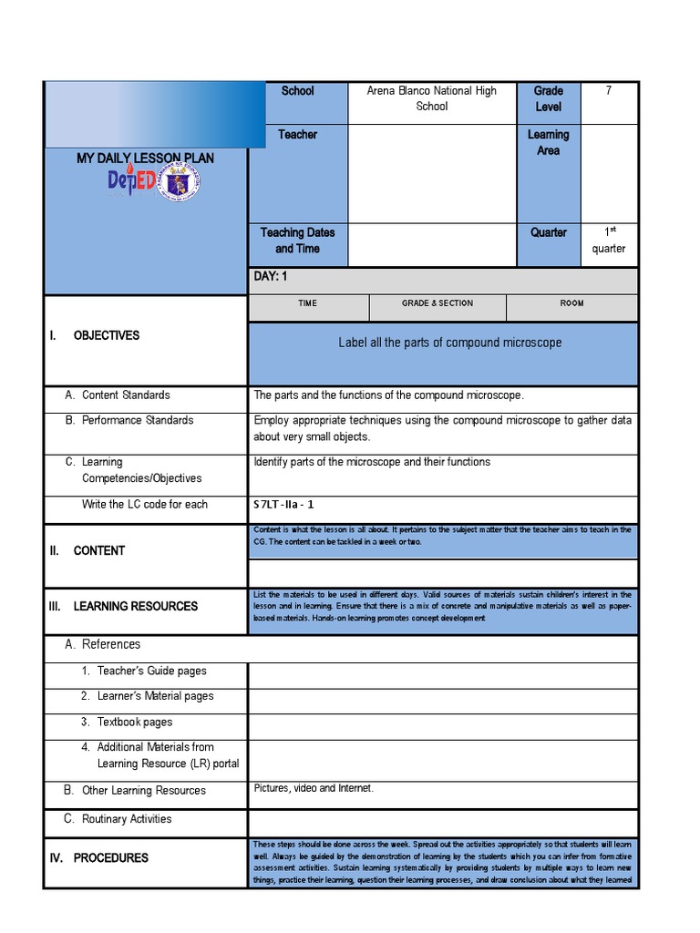 Day 1 Lesson Plan | PDF | Lesson Plan | Learning