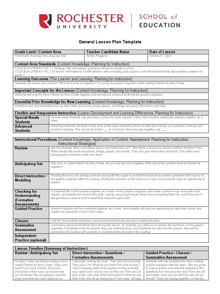 General Lesson Plan Template: Instructional Strategies) | PDF ...