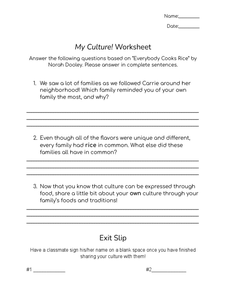 My Culture Worksheet | PDF