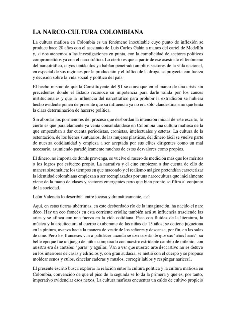 Narcocultura en Colombia: Impacto y Análisis | PDF | Ideologías ...