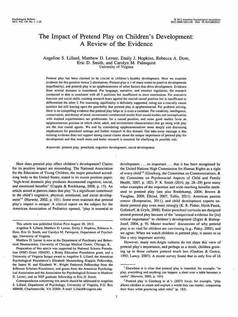 The Impact of Pretend Play On Children's Development: A Review of The ...