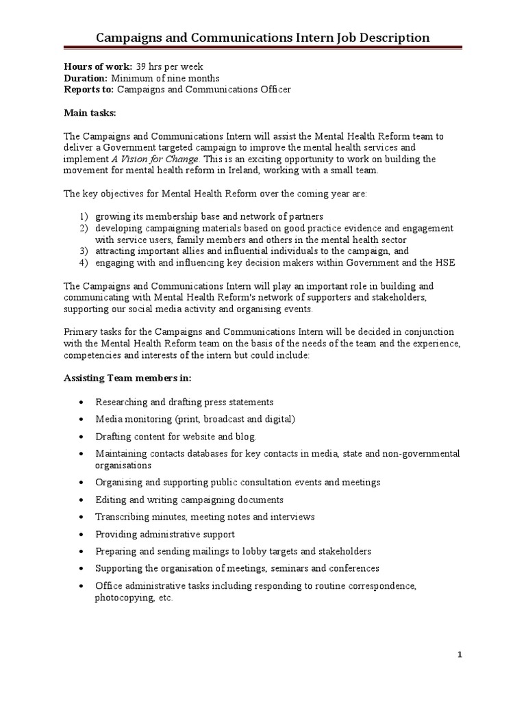 Campaign & Communication Intern Job Description | PDF | Communication ...
