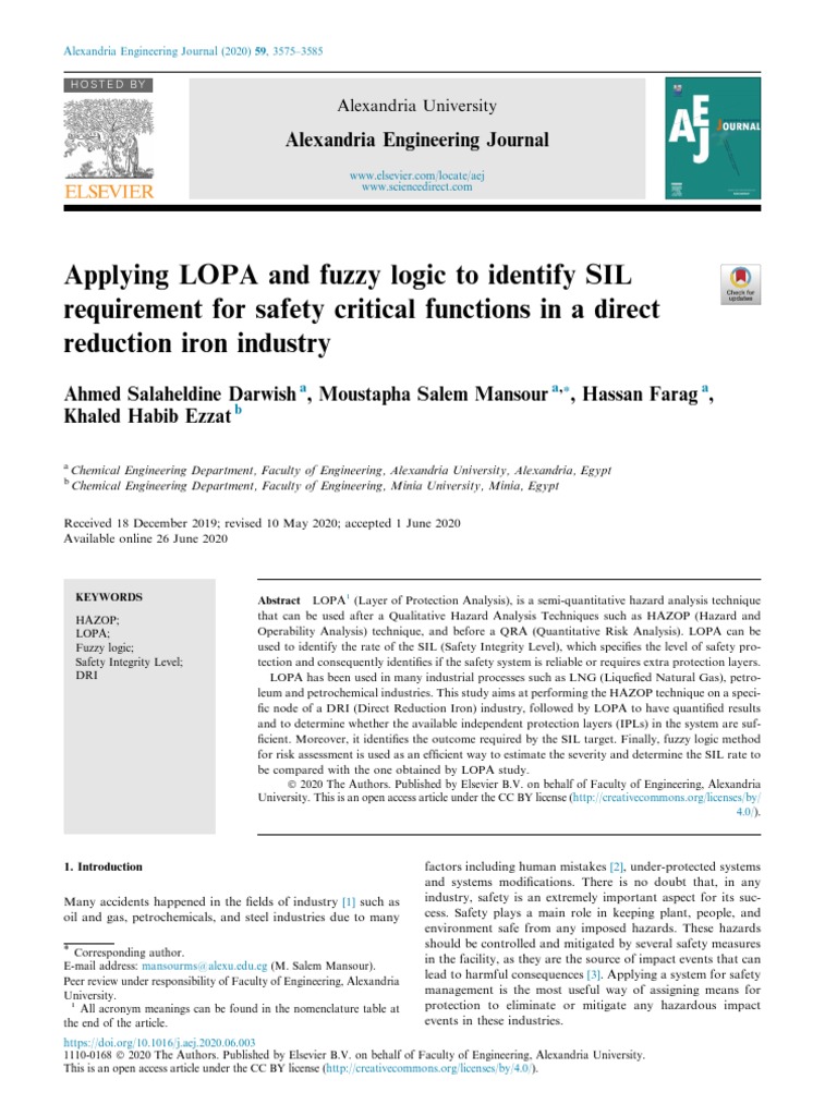 Applying LOPA and Fuzzy Logic To Identify SIL Requirement For Safety ...