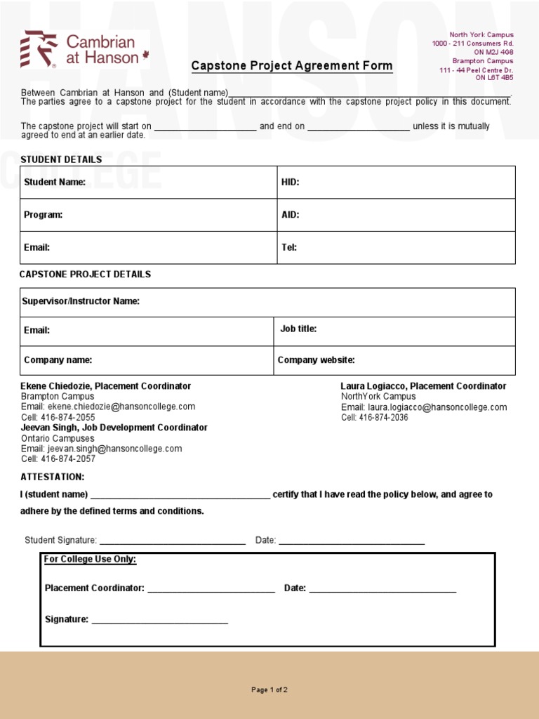 Capstone Project Agreement Form | PDF | Employment | Occupational ...