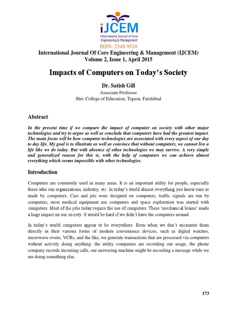 Impacts of Computers On Todays Society | PDF | Calculator | Computing