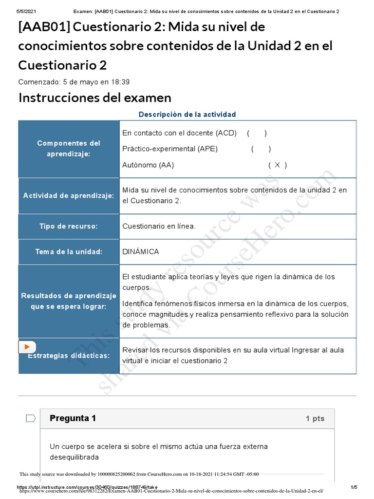 Examen AAB01 Cuestionario 2 Mida Su Nivel de Conocimientos Sobre Contenidos de La Unidad 2 en El ...