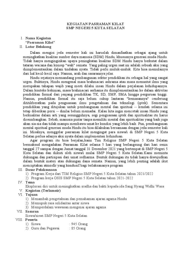 Proposal Pasraman Kilat | PDF