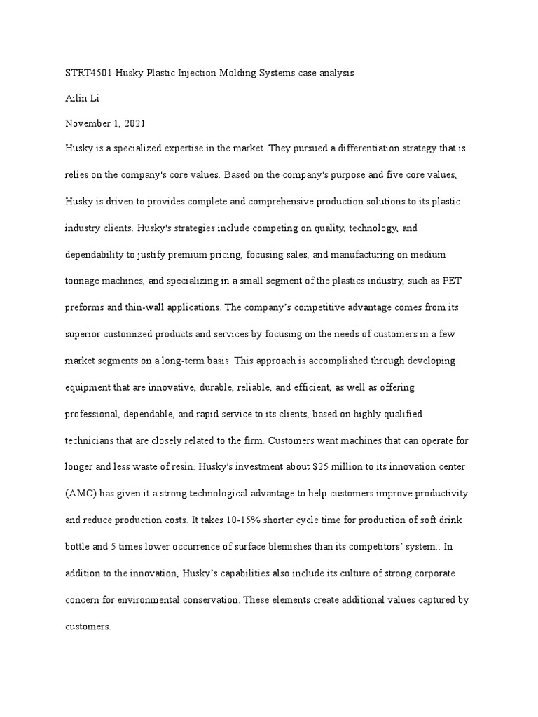 Husky Injection Molding Systems Analysis Pdf Sales Microeconomics