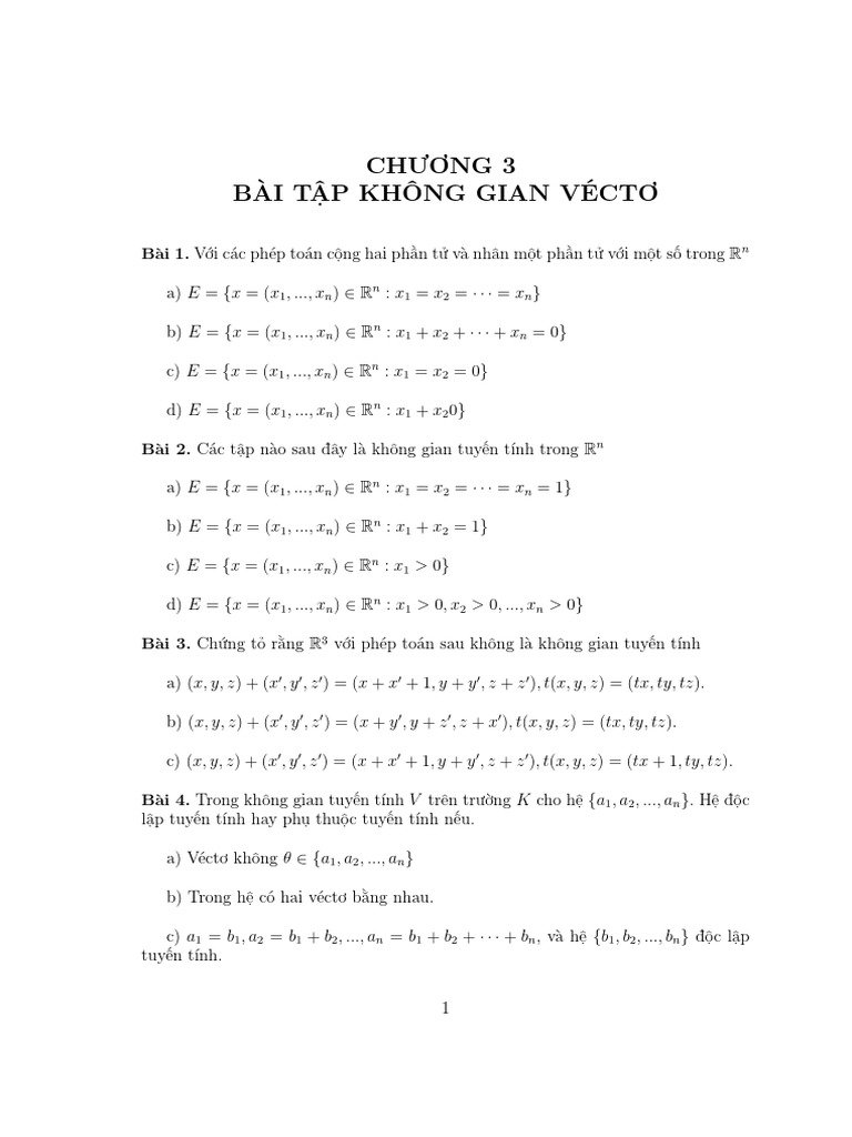 Bai Tap Chuong3-Khong Gian Vecto | PDF