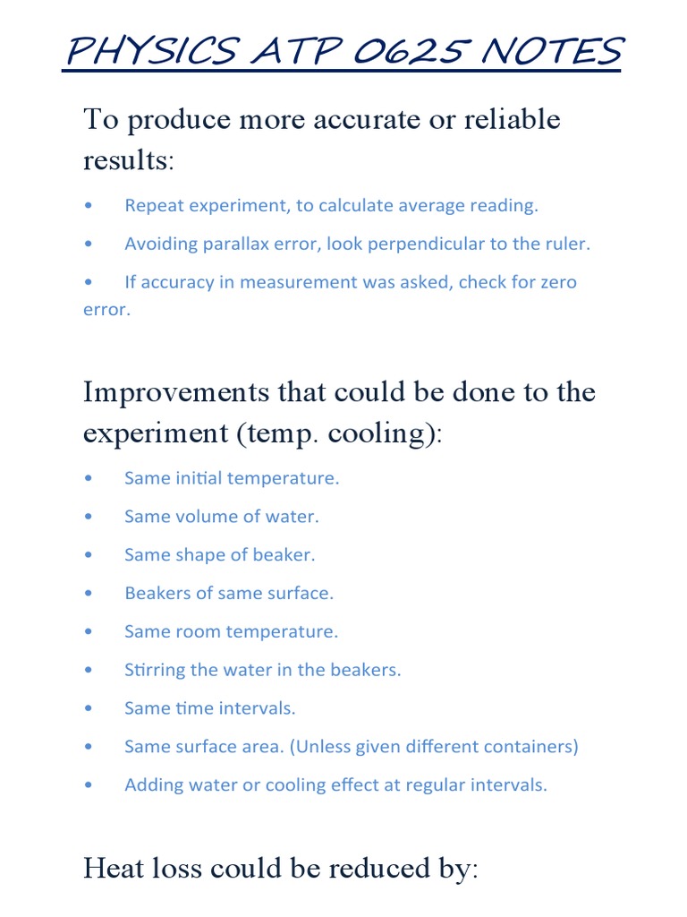Physics Atp 0625 Notes: To Produce More Accurate or Reliable Results ...