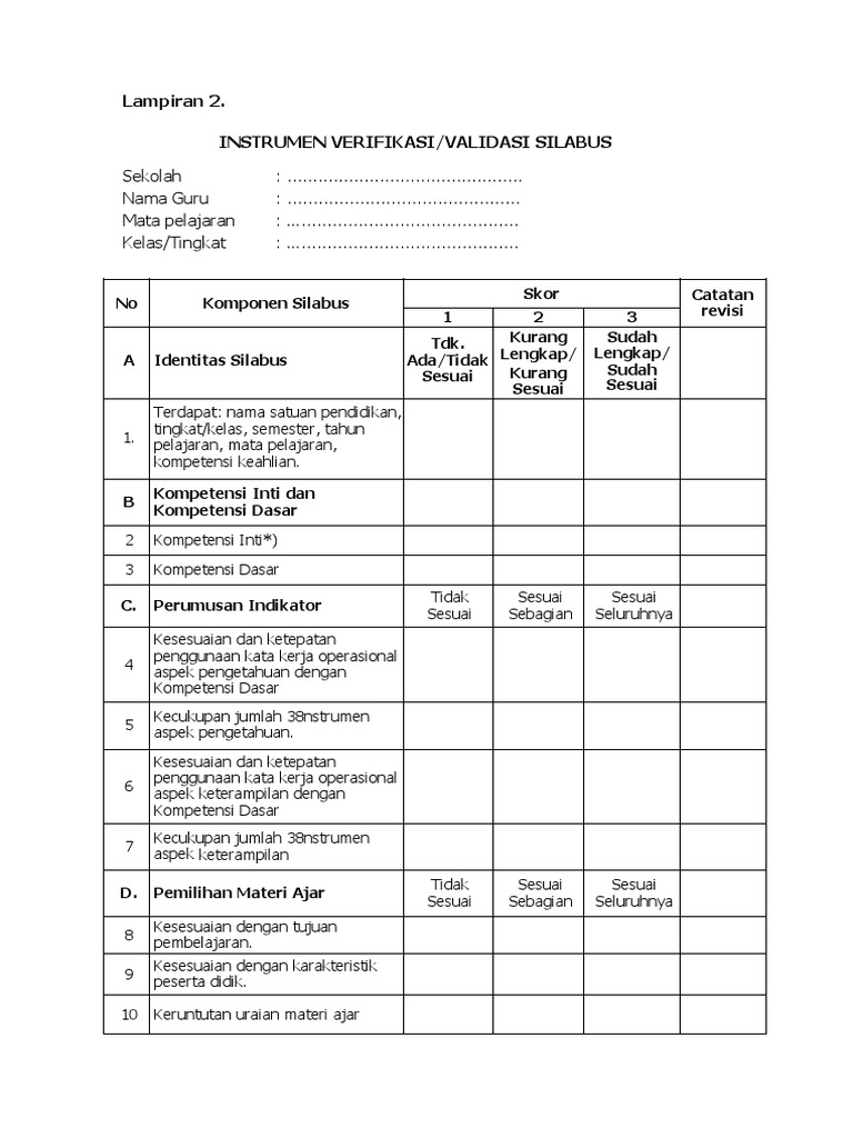 Instrumen Silabus Dan RPP | PDF