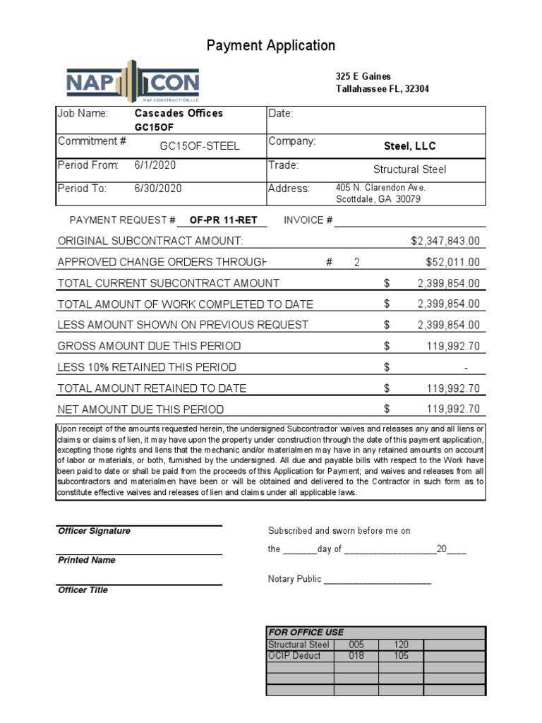 OF - Steel - PR11-RET - Half Retainage | PDF | Lien | Business Law