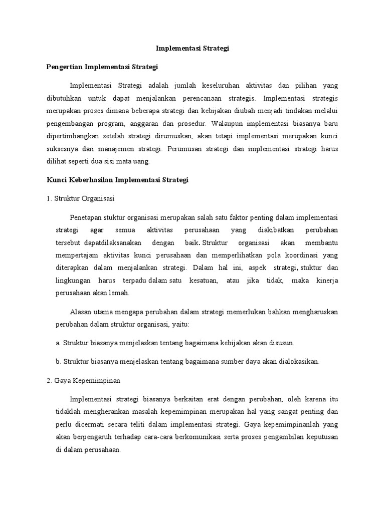 Rangkuman Implementasi Strategi | PDF