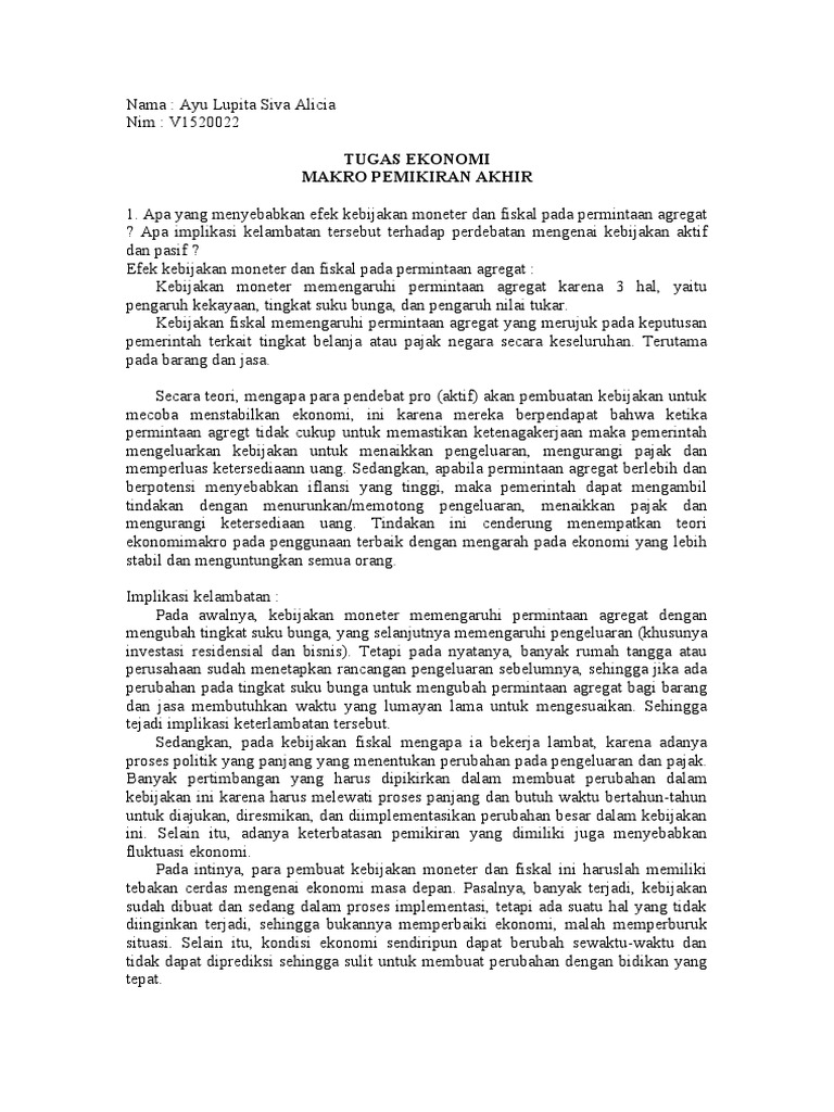 Dampak Kebijakan Moneter dan Fiskal pada Ekonomi | PDF | Pengelolaan ...