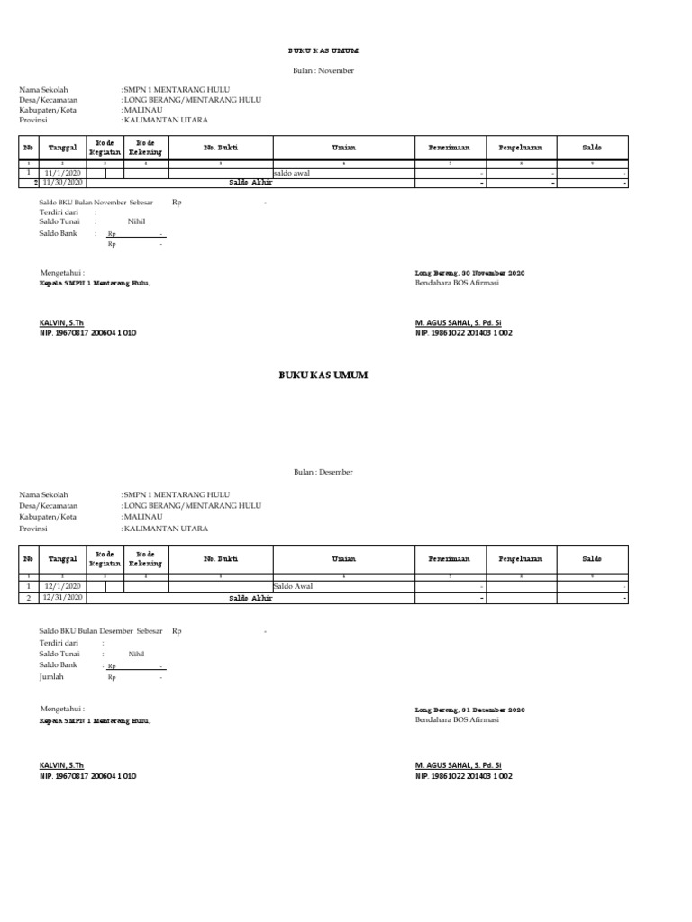 Contoh Buku Kas Umum BOS 2024 | PDF