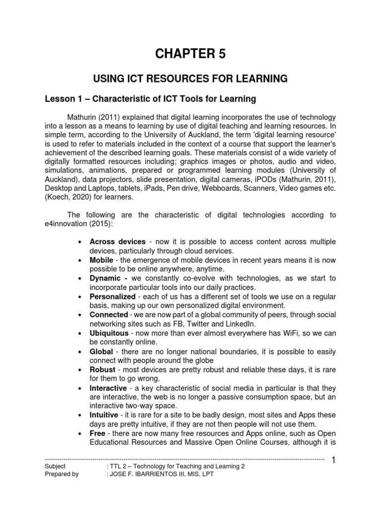TTL 2 CHAPTER 5 USING ICT RESOURCES FOR LEARNING Rev. 2021 | PDF | Educational Technology ...