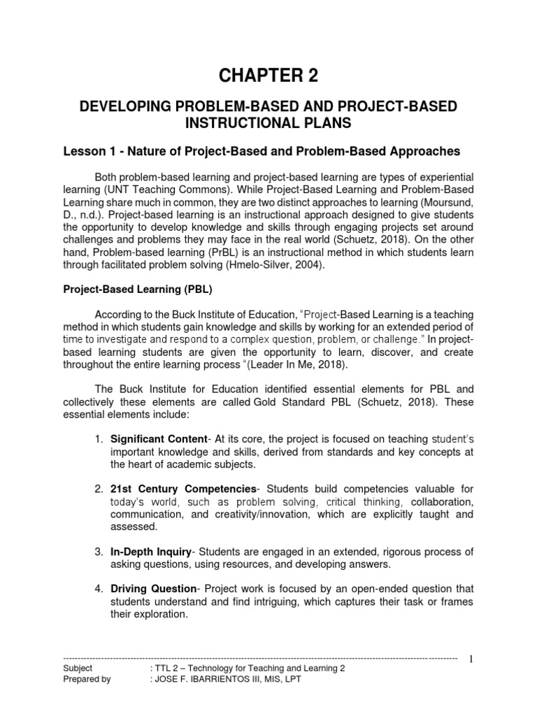 TTL 2 Chapter 2 Developing Project and Problem Based Instructional Plan ...