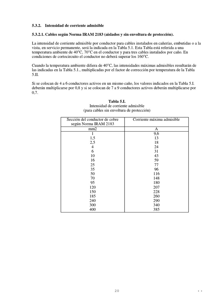 Intensidad de Corriente Admisible en Cables | PDF | Electricidad ...